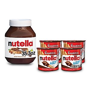 Nutella and Nutella & GO! Bundle, Hazelnut Spread with Cocoa Jar and Snack Packs with Breadsticks, 35.3 oz Jar​ and 4-Pack
