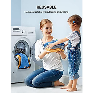 AstroAI Microfiber Towels for Cars, 6-Pack Absorbent and Reusable Microfiber Cleaning Cloth for Car/Domestic Cleaning, Yellow, Blue, Gray, 16" x 16"