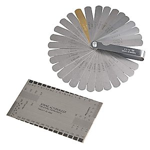 TIMESETL 2Pack Stainless Steel Feeler Gauge Dual Marked Metric and Imperial Gap Measuring Tool 32 Blades + String Action Ruler Gauge Tool for Guitar Player & Luthier & Mechanic Auto Repair