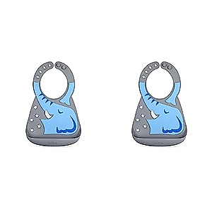 Nuby On The Go Silicone 3D Bib with Scoop to Catch Mess, Roll to Go, 6 M+, Elephant (Pack of 2)