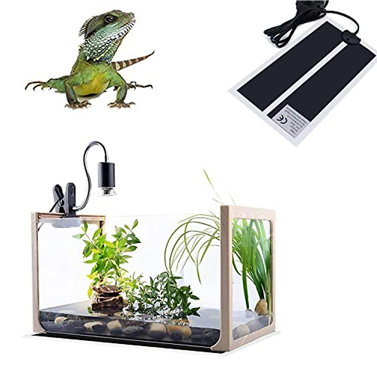 XIEHUZA Reptile Heating Mat with Temperature Adjustment, Waterproof Reptile Heat Pad Under Tank Terrarium Heater for Amphibians, Small Animals, Seeding (20W - 16.5 x 11 in)