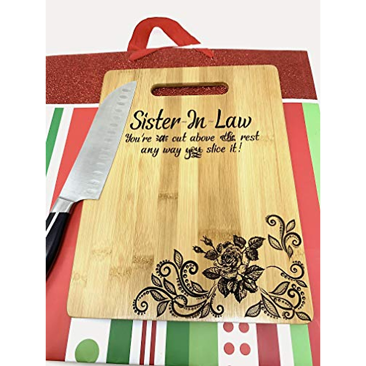 Gift for Sister in Law Engraved Bamboo Cutting board 9” x 12
