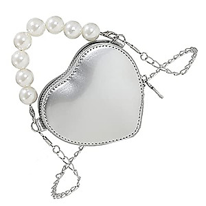 TENDYCOCO 5pcs Bag Fashion Heart-shaped Body Gifts Pearl Heart Valentines Wrist Shoulder Silver for Cross Women Clutch Chic Mini Chain Handle Crossbody Day Tote Girl Shaped Evening Purse