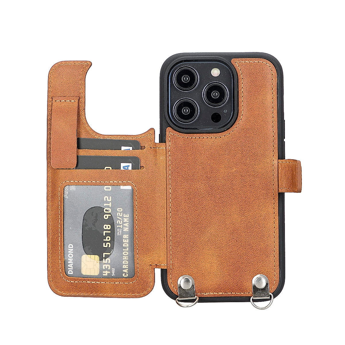 Venito Fermo Leather Wallet Case Compatible with iPhone 14 Plus Crossbody Case - Extra Secure with RFID Blocking (Antique Brown)