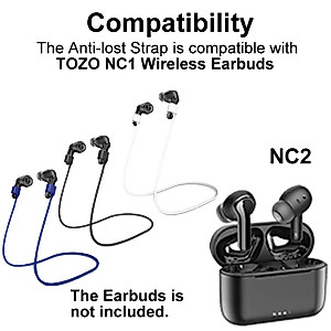 smaate Anti-Lost Straps Compatible with TOZO NC2 Wireless Earbuds, Magnetic Soft Silicone Sport Necklace, Blue