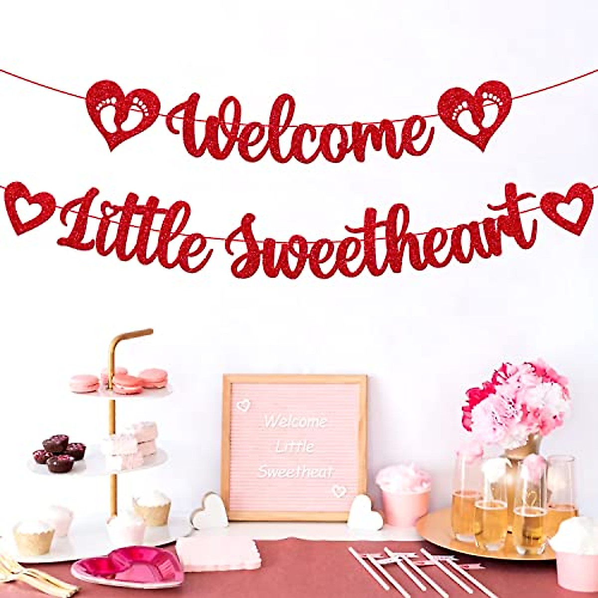 Valentine’s Day Baby Shower Banner Welcome Little Sweetheart Decoration Happy Valentine’s Day Theme Gender Reveal Welcome New Born Baby Celebration Party Supplies
