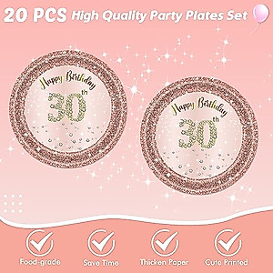 41Pcs 30th Birthday Decorations for Women, Rose Gold Birthday Party Supplies Include 20Pcs Plates 20Pcs Napkins and 1Piece Tablecloth, Pink 1993 Aged Birthday Party Tableware for 20 Guests