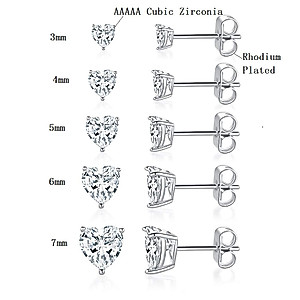 MDFUN 18K White Gold Plated Heart Shape Cut Cubic Zirconia Birthstone Stud Earring Pack of 5 Pairs (4-April-Diamond)