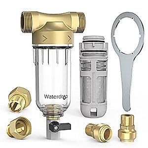 Waterdrop Spin Down Sediment Filter, Backwash Whole House Water Filter System for Well Water, 40-50 Micron, 1" MNPT + 3/4" FNPT + 3/4"MNPT, Traps Sand, BPA Free, WD-RPFK