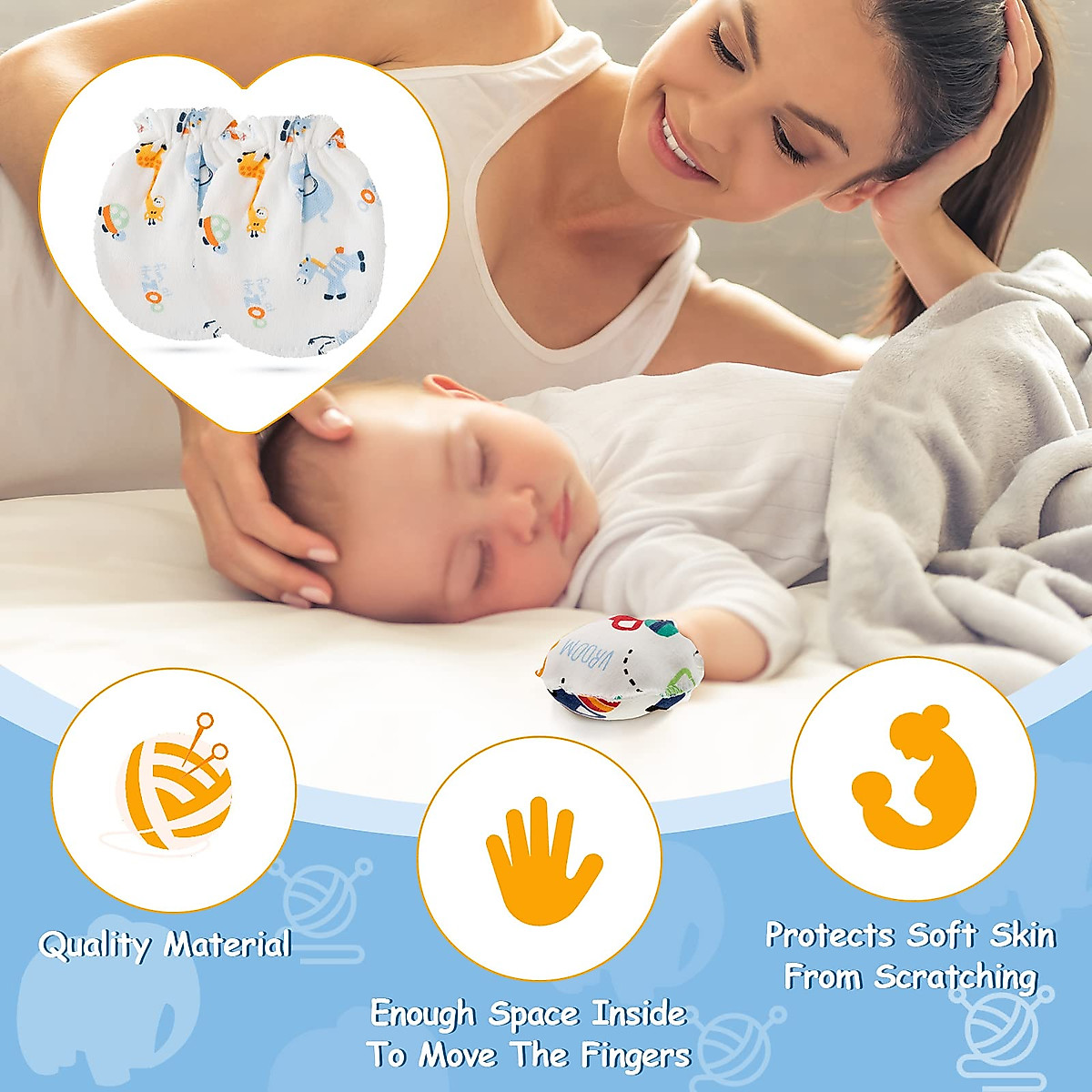 60 Pairs Newborn Baby Gloves Infant No Scratch Elastic Wrist Infant Soft Gloves Baby Mittens for 0-6 Months Baby Girls Boys (Cute Style)