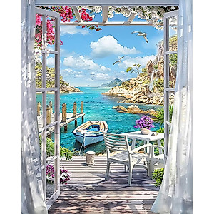 Landscape Beach Stamped Cross Stitch Kits - Colorful 11CT Printed Easy Pattern Needlepoint Kits Embroidery Crafts for Adults Beginners Gift 12x16 Inch