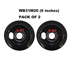 WB31M19 and WB31M20 Range Cooktop Porcelain Drip Pans Replacement Set Compatible with GE Hotpoint Kenmore Range with Locking Slot - Includes 2 6-Inch and 2 8-Inch Pans, 4 Pack, Black