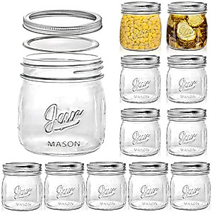 Lyellfe 12 Pack Wide Mouth Mason Jar, 16 Oz Glass Canning Jars with Airtight Lids, Food Safe Jam Jar, Mason Spice Jar for Honey, Jelly, Wedding Favors, Lead-free,Dishwasher Safe