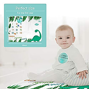 Decoroca Dinosaur Baby Monthly Milestone Blanket - Perfect for Celebrating Your Baby's Growth - Capture Precious Moments Together (50" × 40" with 12 Stickers)