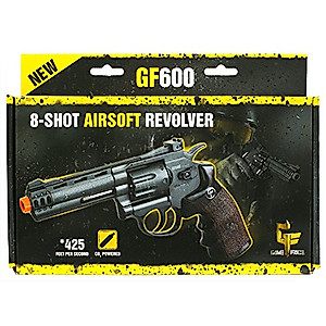 Game Face ACG357 CO2-Powered GF600 Semi-Auto 8-Shot 357 Airsoft Revolver, Grey/Brown