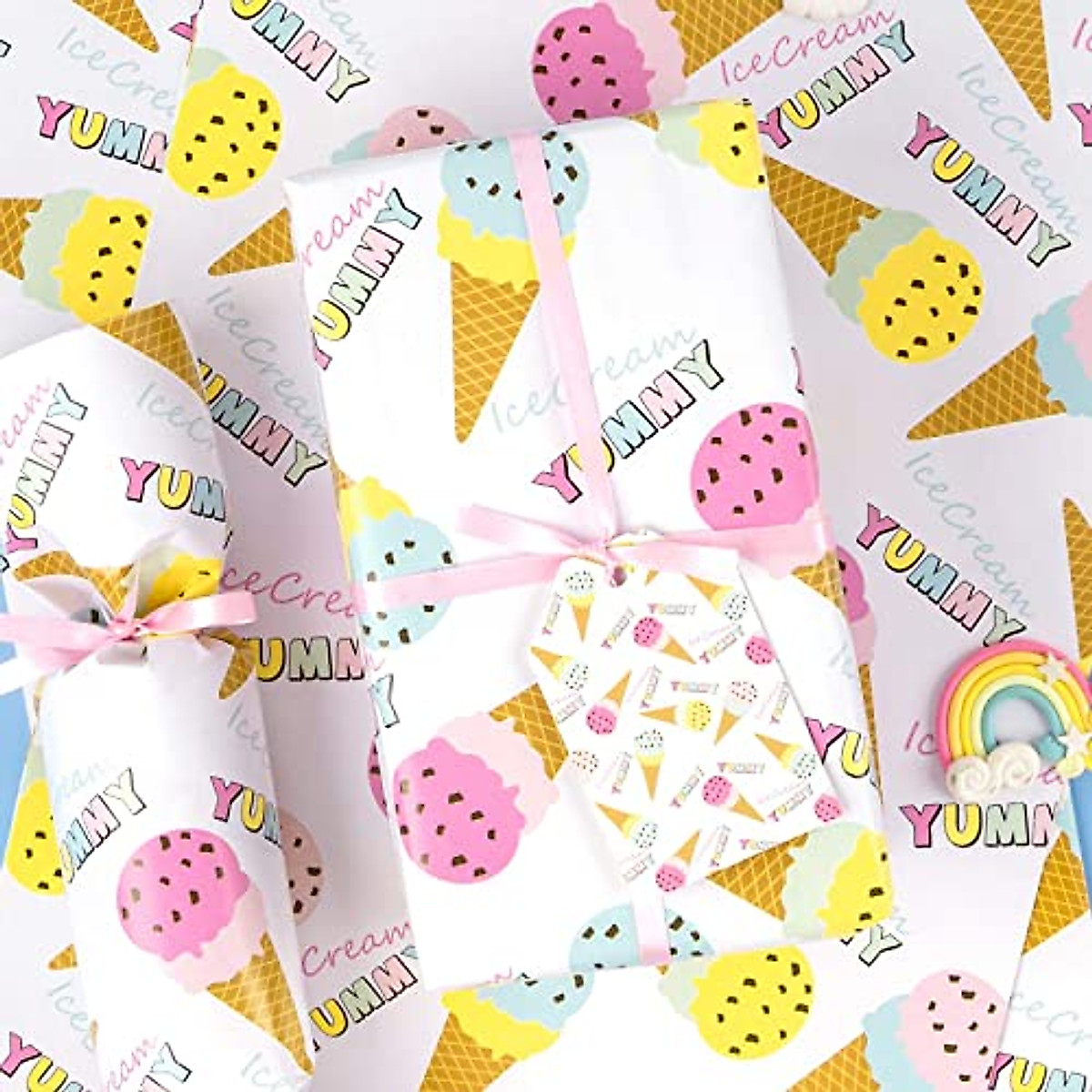 MAYPLUSS Wrapping Paper Sheet Set - Folded Flat - 3 Large Sheets with 3 Gift Tags - Summer Design(22.6 sq.ft.TTL) - 27.5 inch X 39.4 inch Per Sheet