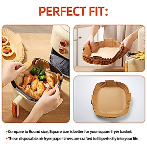 Rumia Air Fryer Liners Disposable Parchment Paper Square,7.9-inch (Fit 5-8 QT) Airfryer Liners for Air Frying, Baking, Roasting Microwave, Unbleached Oil-proof Food Grade Parchment Paper(100Pcs 8inch)