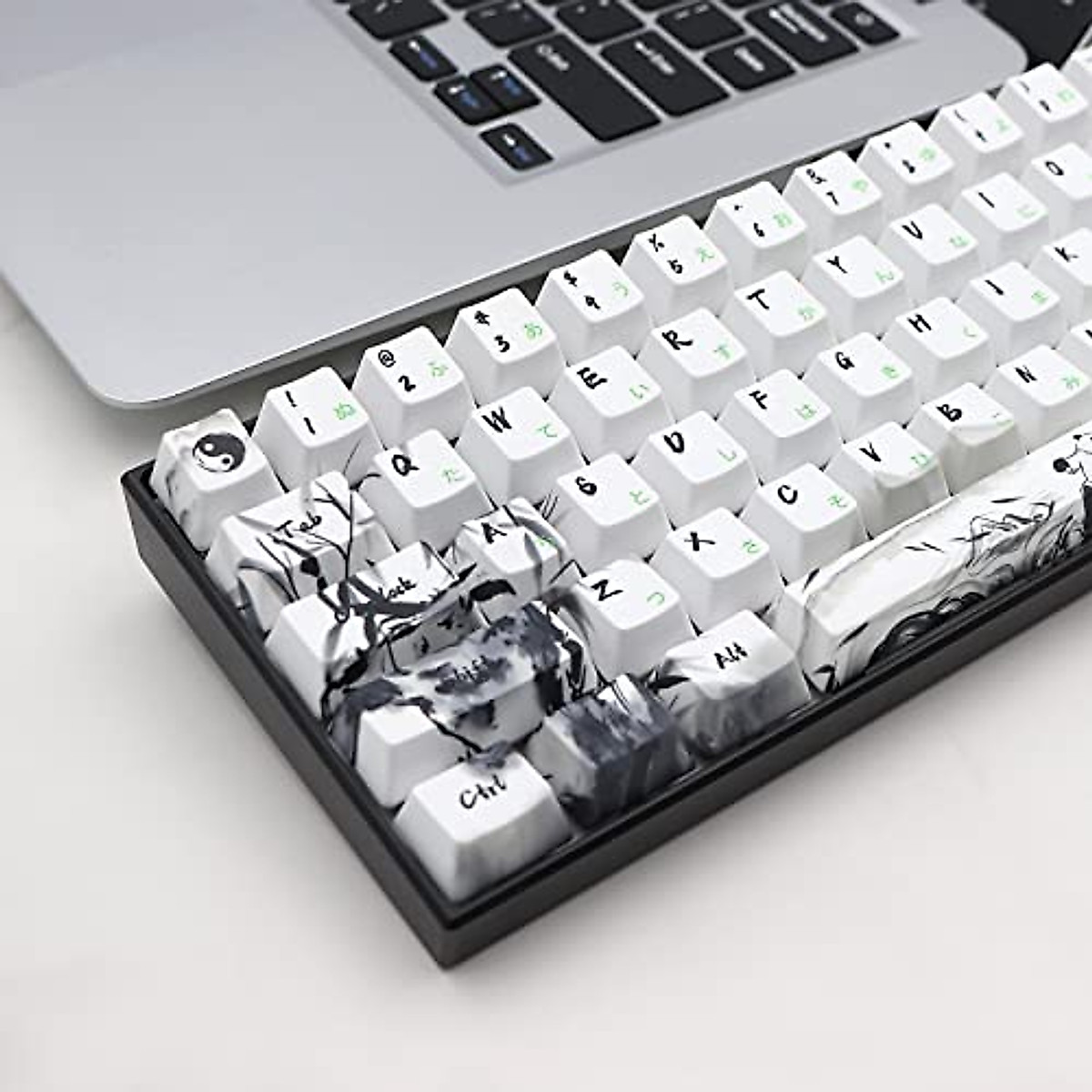 JSJT Custom Keycaps 110 Keys Panda Keycaps PBT Dye Sublimation Japanese Keycaps OEM Profile Keycaps with Keycap Puller for Cherry MX Switch 104/87/71/61 60 Percent Mechanical Keyboard