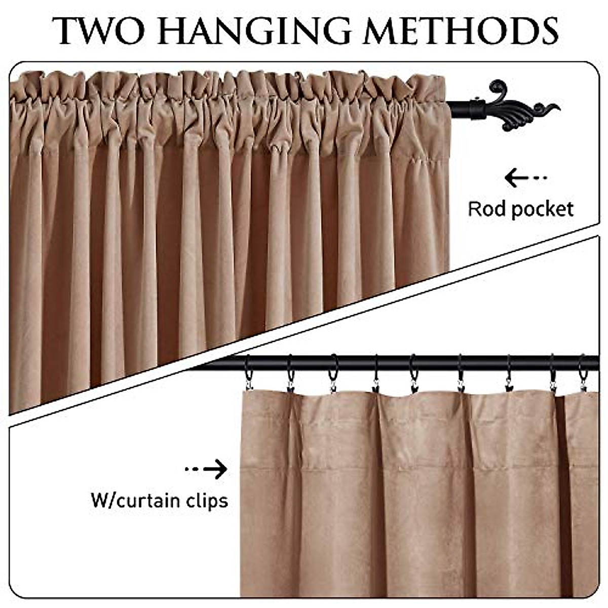 StangH Nursery Sunlight Blush Velvet Curtains - Elegant Interior Decoration Large Window Blackout Velvet Drapes for Living Room, 52 x 96 Inches Long, Blush Beige, 2 Pcs