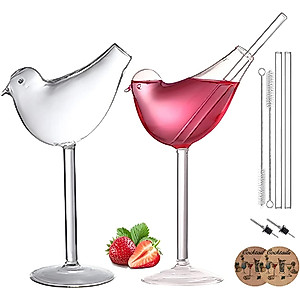 USEEKRIL Cocktail Glass Set of 2 Bird Glasses Drinking Bird Shaped Wine Glass 5oz Unique Bird Shape Martini Goblet Glassware Champagne Coupe Glass for KTV Home Bar Club