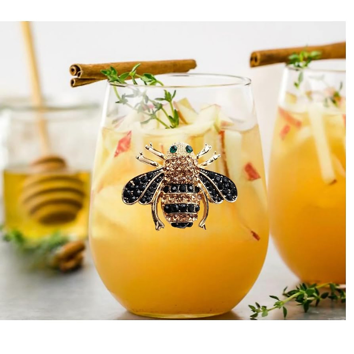 THE QUEENS' JEWELS - Bee Stemless Wine Glass, 21 oz. – Jeweled Eye-Catching Bumble Bee - Hand-Decorated Glassware – Not Painted – Dazzling and Unique