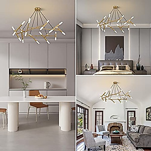 BOKT Mid Century Modern 20-Light Polygonal Chandelier Light Fixture for Kitchen Living Room Foyer Dining Room Ceiling Lamp Includ G4 Warm White Bulbs (Bronze)