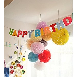 Honbay 1 Felt String Happy Birthday Party Banner and 1 String Colorful Star Banner