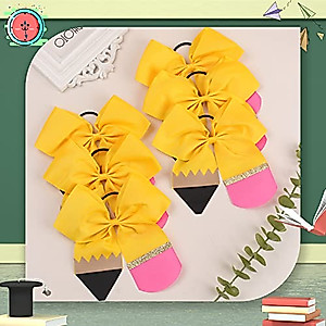 Back to School Pencil Cheer Hair Bows, Oaoleer 6PCS Grosgrain Ribbon Yellow Pencil Bows Gifts Decorations for Girls Toddler Kids Kindergarten 1st 2nd 3rd 4th 5th Grade (Pencil Bows Elastic Band)
