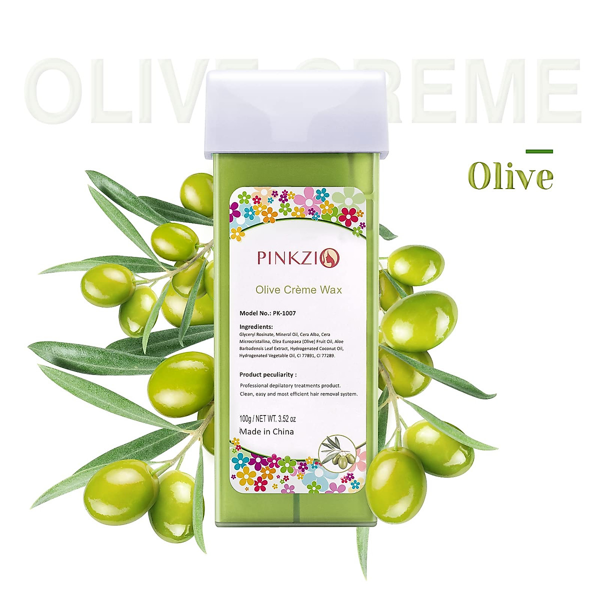 Depilatory Wax Cartridge Roll On for Wax Warmer - PINKZIO Olive Roll On Wax Refills, Wax Roller for Legs and Arms, 3.52 Ounce (Pack of 3) (Not Including Wax Warmer and Strip)