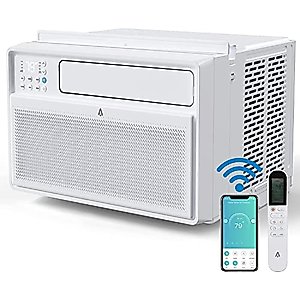 8,000 BTU Smart Inverter Window Air Conditioner, Cools up to 350 Sq. Ft., Ultra Quiet with Open Window Flexibility, Compatible with Alexa/Go ogle Assistant, 35% Energy Savings, Remote/App Control