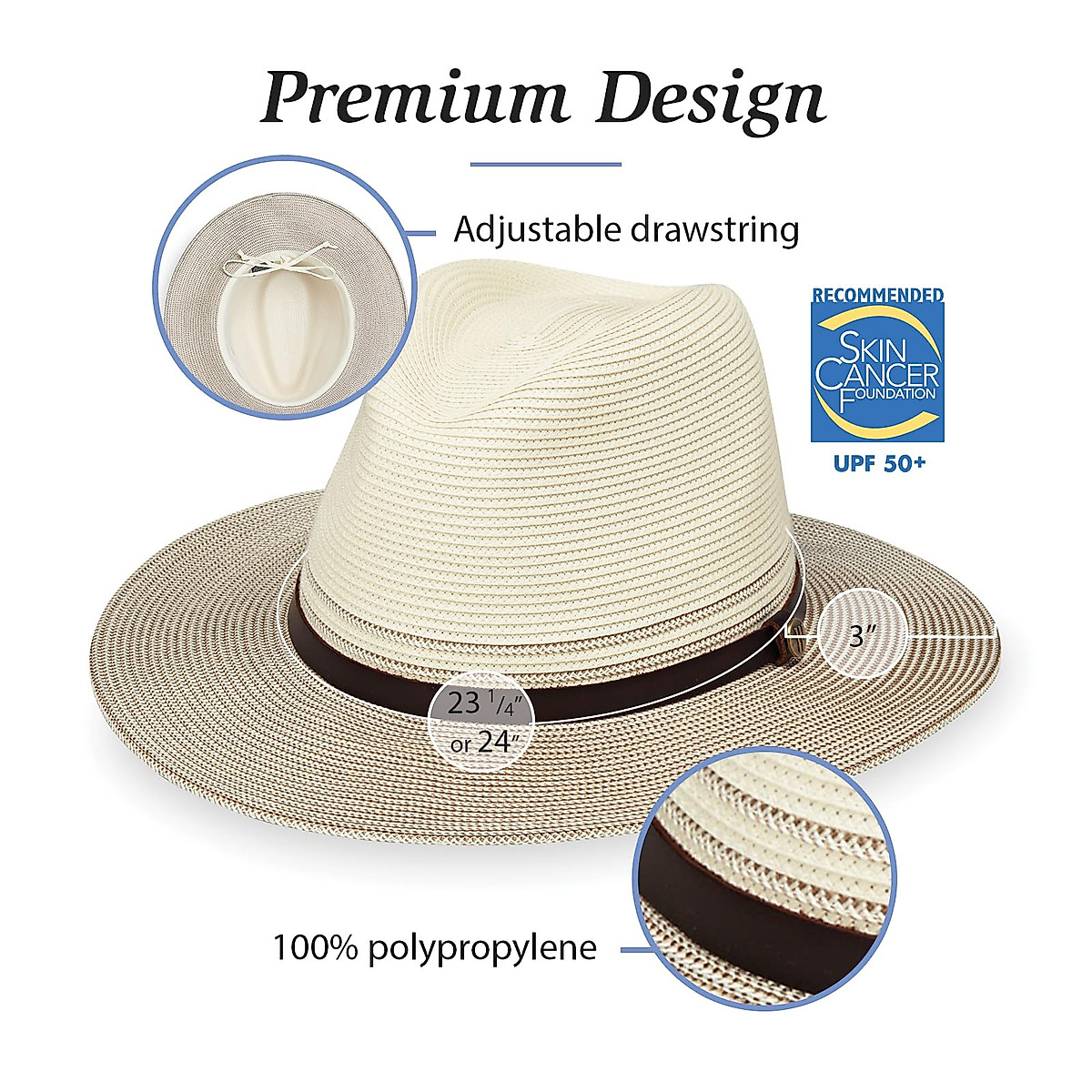 Wallaroo Hat Company Men’s Carter Fedora – UPF 50+ Sun Protection, Wide Brim, Packable Design and Adjustable Sizing – Sun-Smart Hat for Resort, Travel and Outdoor Events (Large/X-Large, Ivory/Stone)