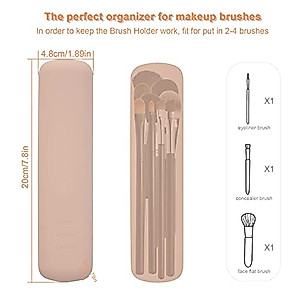 FERYES Travel Makeup Brush Holder, Silicon Trendy and Portable Cosmetic Face Brushes Holder, Soft and Sleek Makeup Tools Organizer for Travel-Khaki