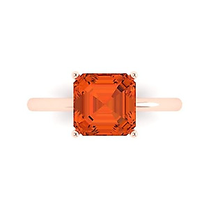 Clara Pucci 2.5 ct Asscher Cut Solitaire Red Simulated Diamond Engagement Wedding Bridal Promise Anniversary Ring 18K Rose Gold Size 8