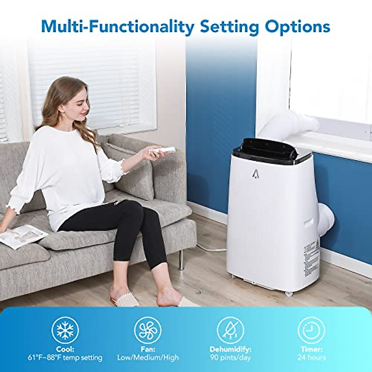Garvee 14000 BTU Portable Air Conditioner, Built-in 3 in 1 AC Unit Dehumidifier & Fan Modes, Room Cooling Up to 750 sq. ft, Energy Efficient, 24Hrs Timer, Window Installation Kit, White