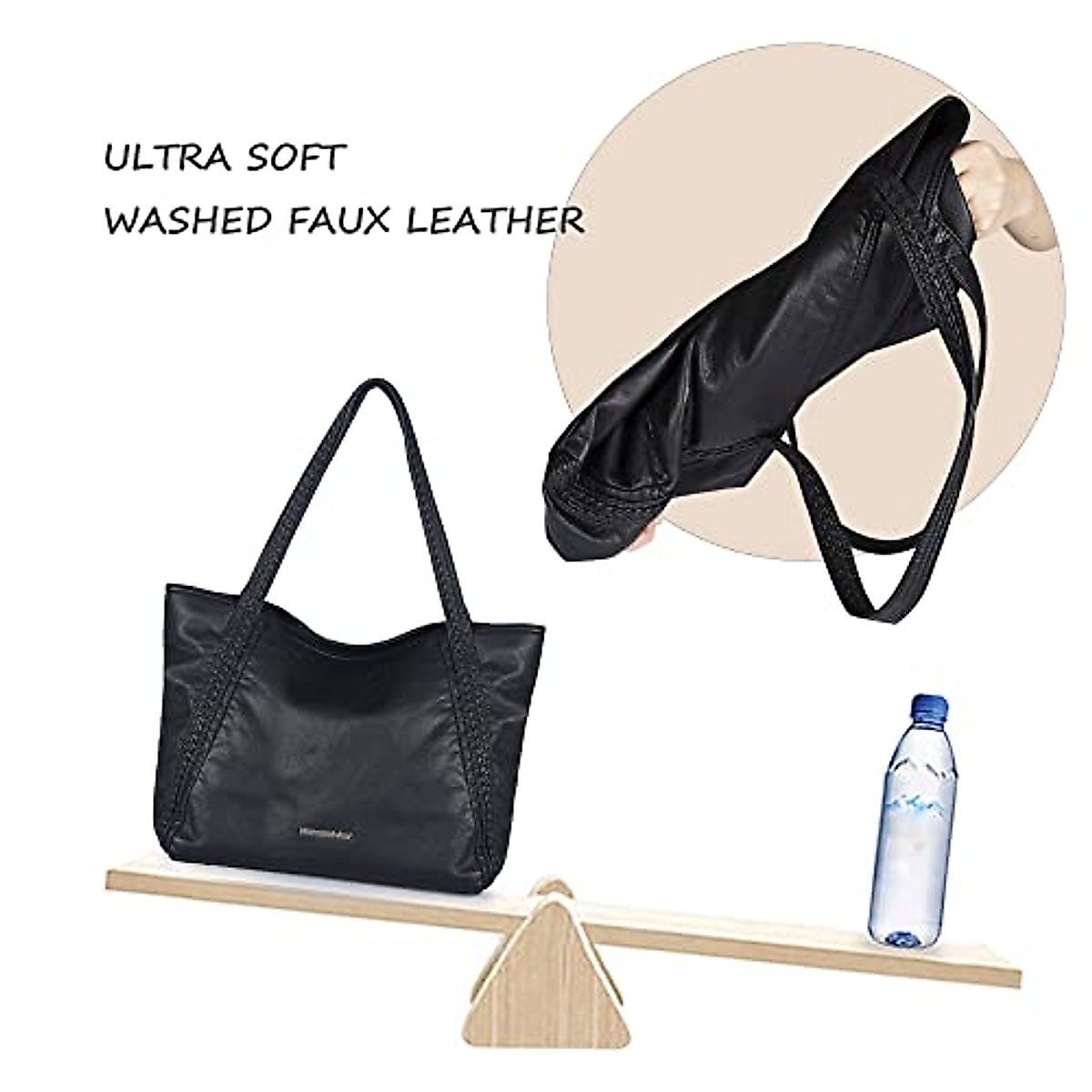 Montana West Hobo Vegan Leather Purses for Women Ultra Soft Shoulder Bags Casual Tote Black