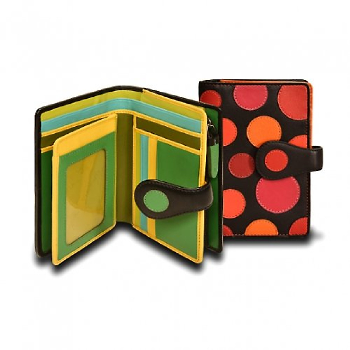 Visconti P1 Saturn Ladies Soft Leather Large Bifold Wallet/Purse with Polka Dots (Lily Pad)