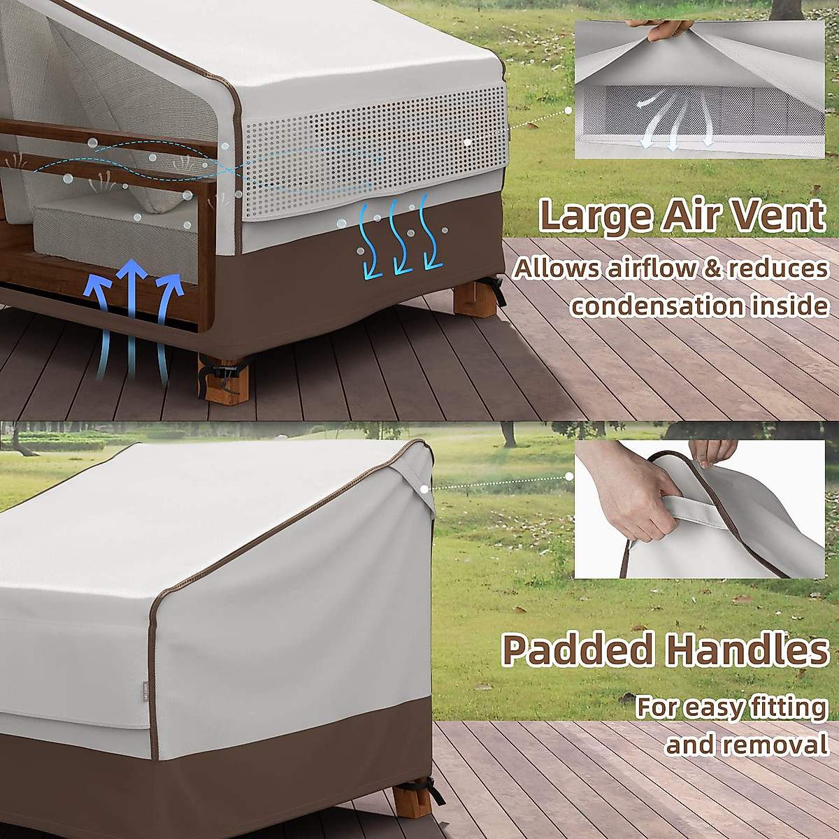 MR. COVER Patio Chair Covers Waterproof for 35-38 Inch Outdoor Chairs, Sturdy 600D Polyester & Double-Stitched Seams, Beige (2-Pack)