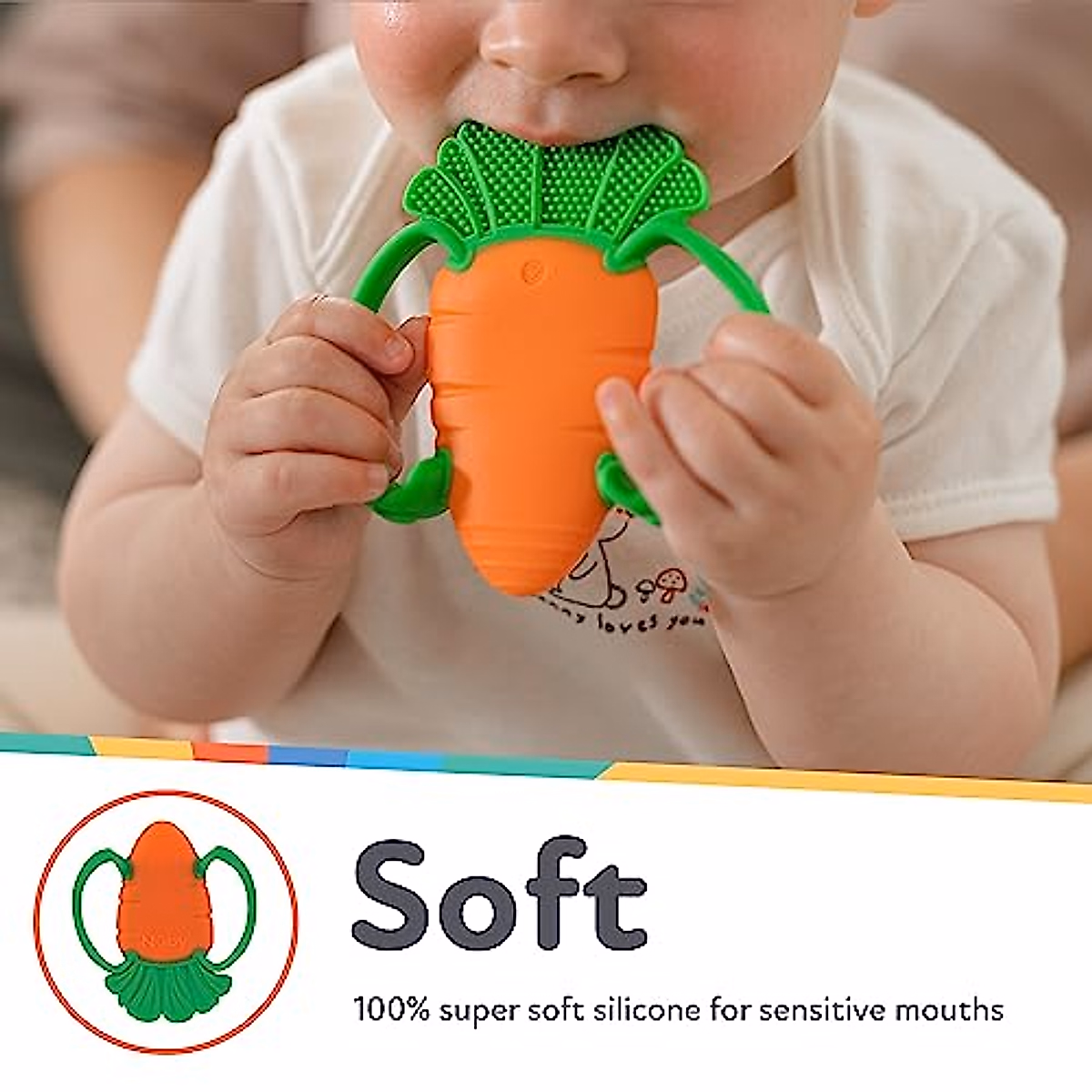 Nuby Veggie Teether for Teething Relief - Soft Baby Teething Toy - 3+ Months - Carrot