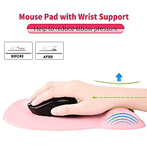 Ergonomic Gaming Mouse Pad with Wrist Support Gel Rest for Laptop at Internet Cafe, Home & Office, Non-Slip Silicone Base Mouse Mat MP04PN - Pink