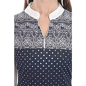 Chichi Indian Women's Printed Cotton Kurti Top, Black-off White, Medium