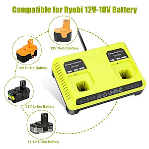 P117 Dual Slot 18V Battery Charger for Ryobi 18V Battery, Charger Replace for Ryobi Battery Charger P118, Compatible for Ryobi ONE+ Lithium NiCd NiMh Batteries