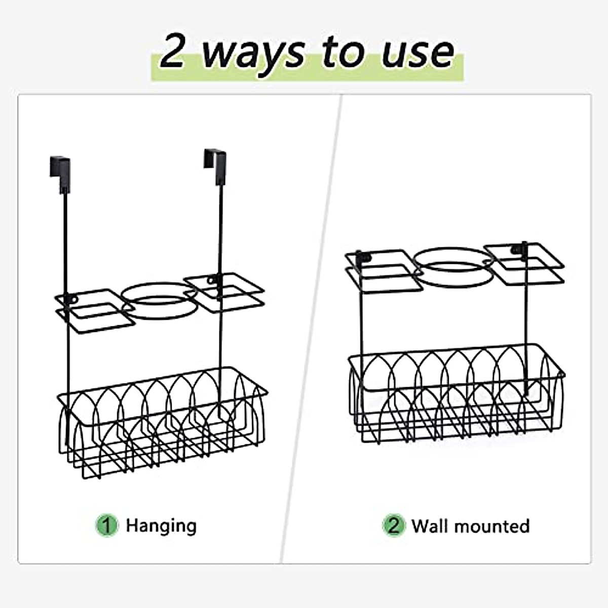 Alsonerbay Hair Dryer Holder Wall-Mounted/Door-Hanging Hair Tool Storage Caddy Bathroom Metal Basket for Hair Care & Styling Tool Multifunctional Hair Tool Organizer 3 Sections - Black