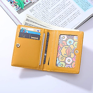 AnnabelZ Women Wallets Small Bifold Leather Pocket Wallet Ladies Mini Short Purse (Yellow)