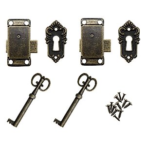 MEETOOT 2 Sets Antique Cabinet Lock Flush Mount Case Box Lock Furniture Decorative Lock with Keys and Mounting Screws