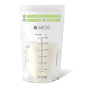 Ardo Easy Store - 50 Extra-Strong Breast Milk Storage Bags for Fridge and Freezer (180ml, 6 fl.oz.), with Easy-to-Read Scaling, 50 Bags, Stackable and Self-Standing