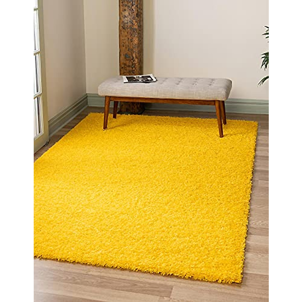 Rugs.com - Über Cozy Solid Shag Collection Rug – 8' x 10' Tuscan Sun Yellow Shag Rug Perfect for Living Rooms, Large Dining Rooms, Open Floorplans
