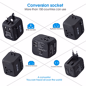 Travel Adapter,WGGE Multi-Nation Travel Adapter, All-in-one International Power Adapter with 2.4A Dual USB,Worldwide Power Adapter Wall Charger for US,UK,EU,AU,ASIA Cover more than150 countries BLACK