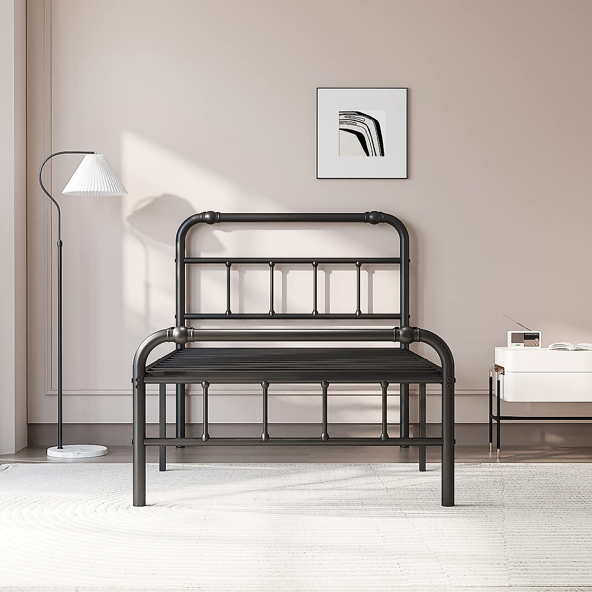 Bedella Twin XL Bed Frame with Headbaord and Footboard, 18 Inches High, Heavy Duty 3500lbs Steel Slats Support, Easy to Assemble, Noise Free, No Box Sprig Needed, Black