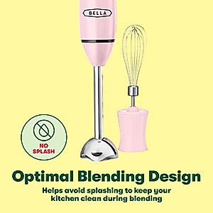 BELLA Immersion Hand Blender, Cordless Portable Mixer with Whisk Attachment - Electric Handheld Juicer, Shakes, Baby Food and Smoothie Maker, Stainless Steel, Pink