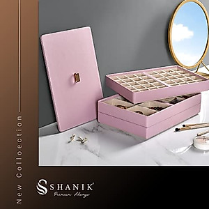 Shanik Stackable Large Jewelry Tray Organizers, 3 Pc. Set, Cute Designer Storage with Soft Velvet Surfaces to Protect Rings, Necklaces, Bands, and Earrings, Custom Display, Large Capacity, Pink